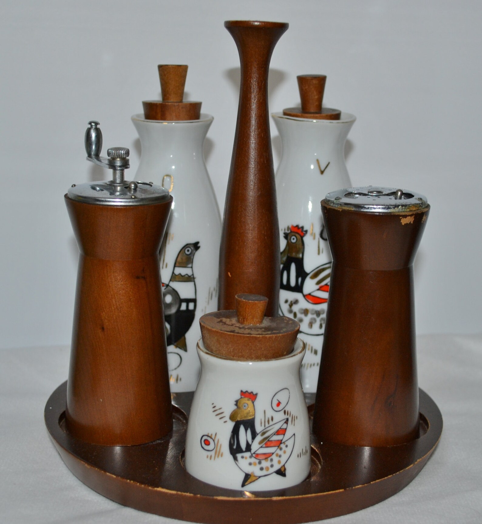 Vintage Mid Century Condiment Set W.W. Japan 22W - Oil Vinegar Salt and ...