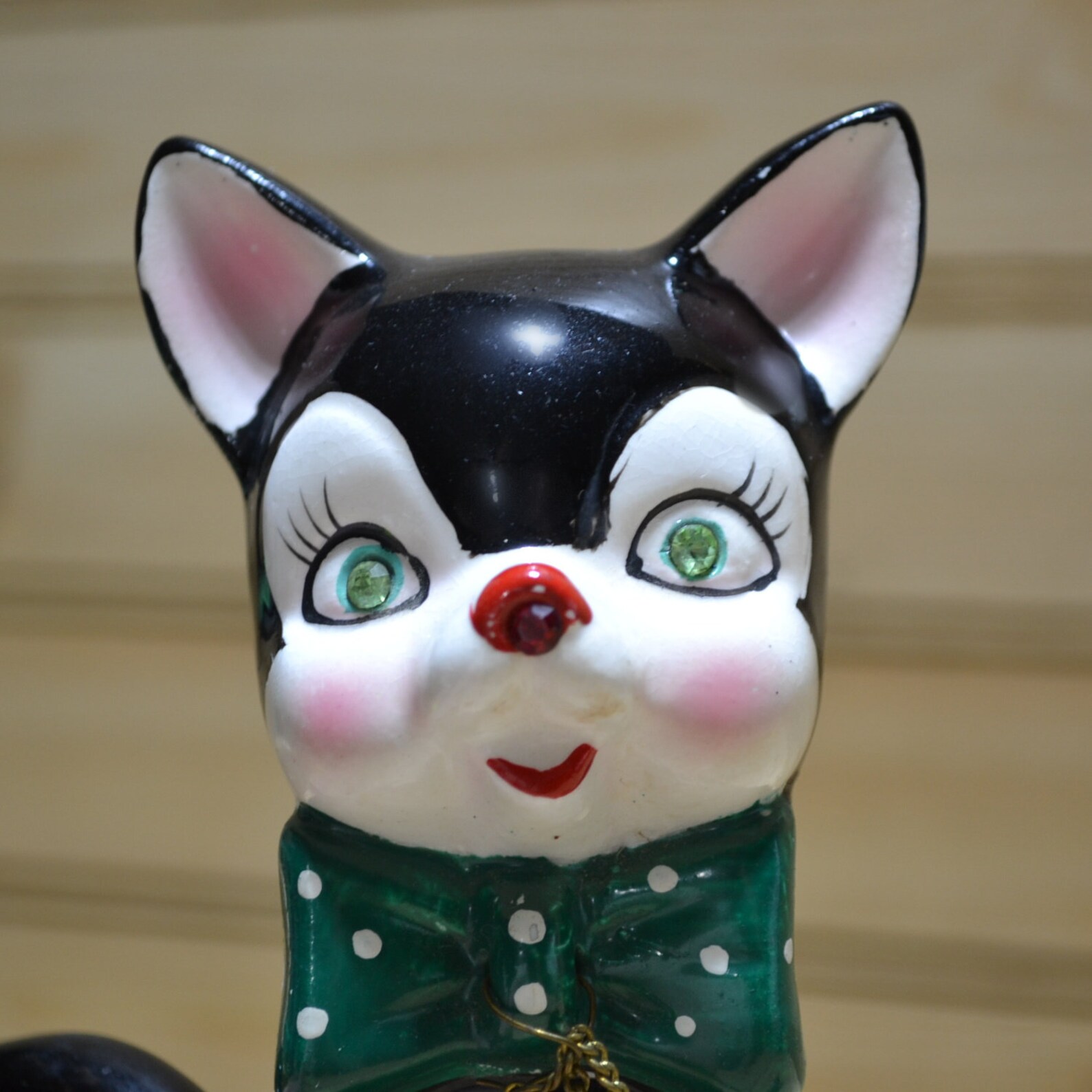 Vintage Black White Jeweled Eyes & Nose Cat Two Kittens - Etsy