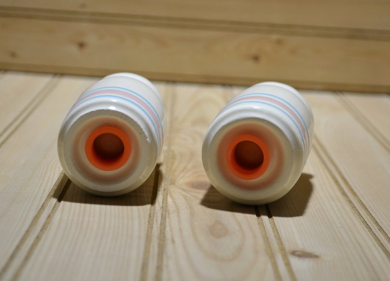 Vintage Nelson Mccoy Pink Blue Stripes Salt & Pepper Shakers Stonecraft ...