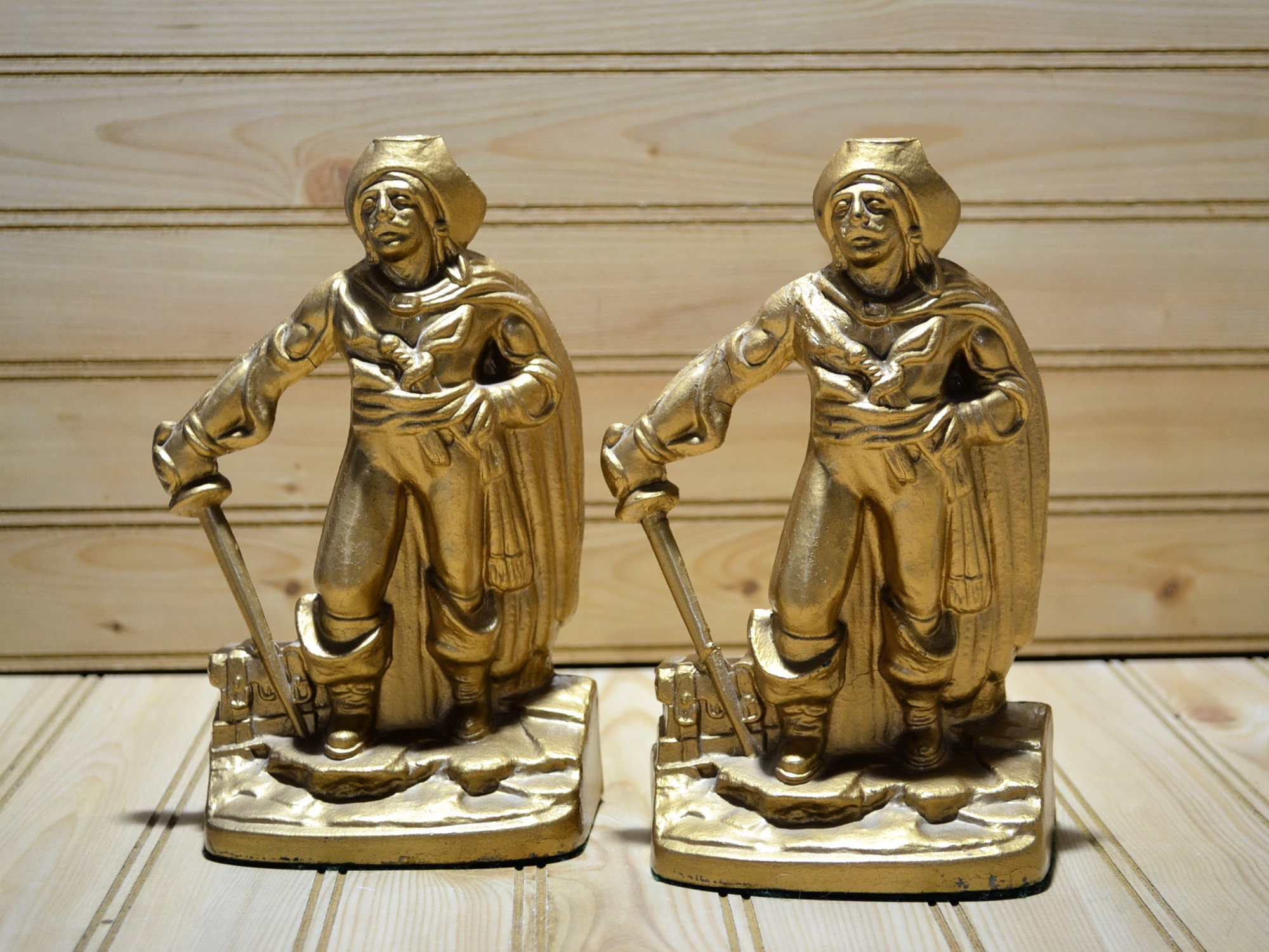 Vintage Casted Metal Bookends Pirate Buccaneer Gold Colored Set of 2 - Etsy