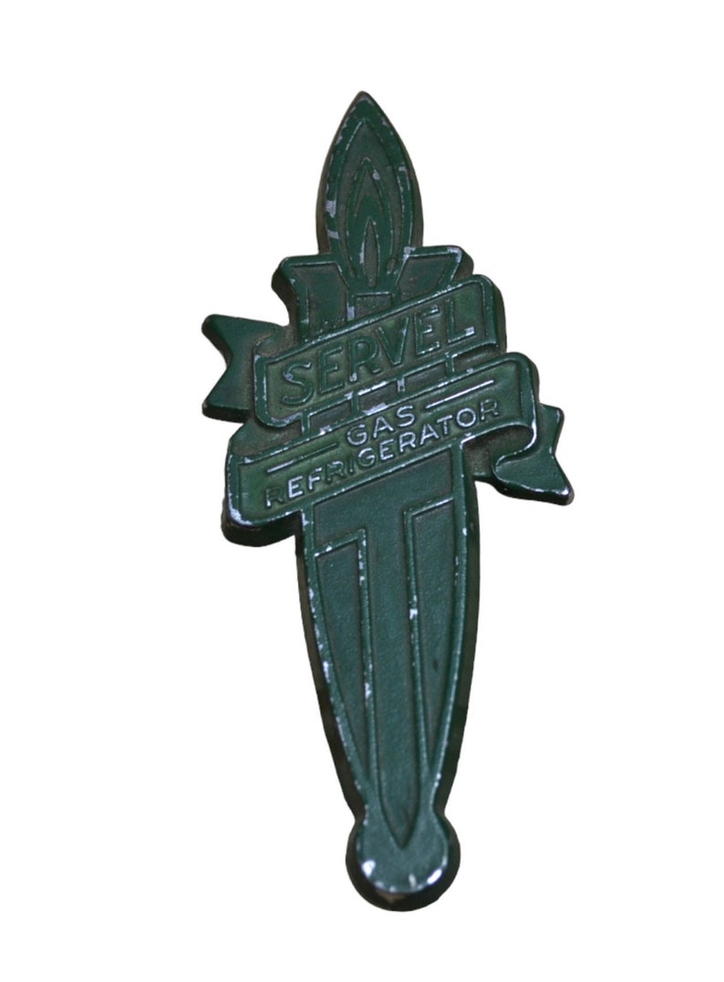 Vintage Gas Refrigerator Emblem Green Metal Old Servel Advertisement ...