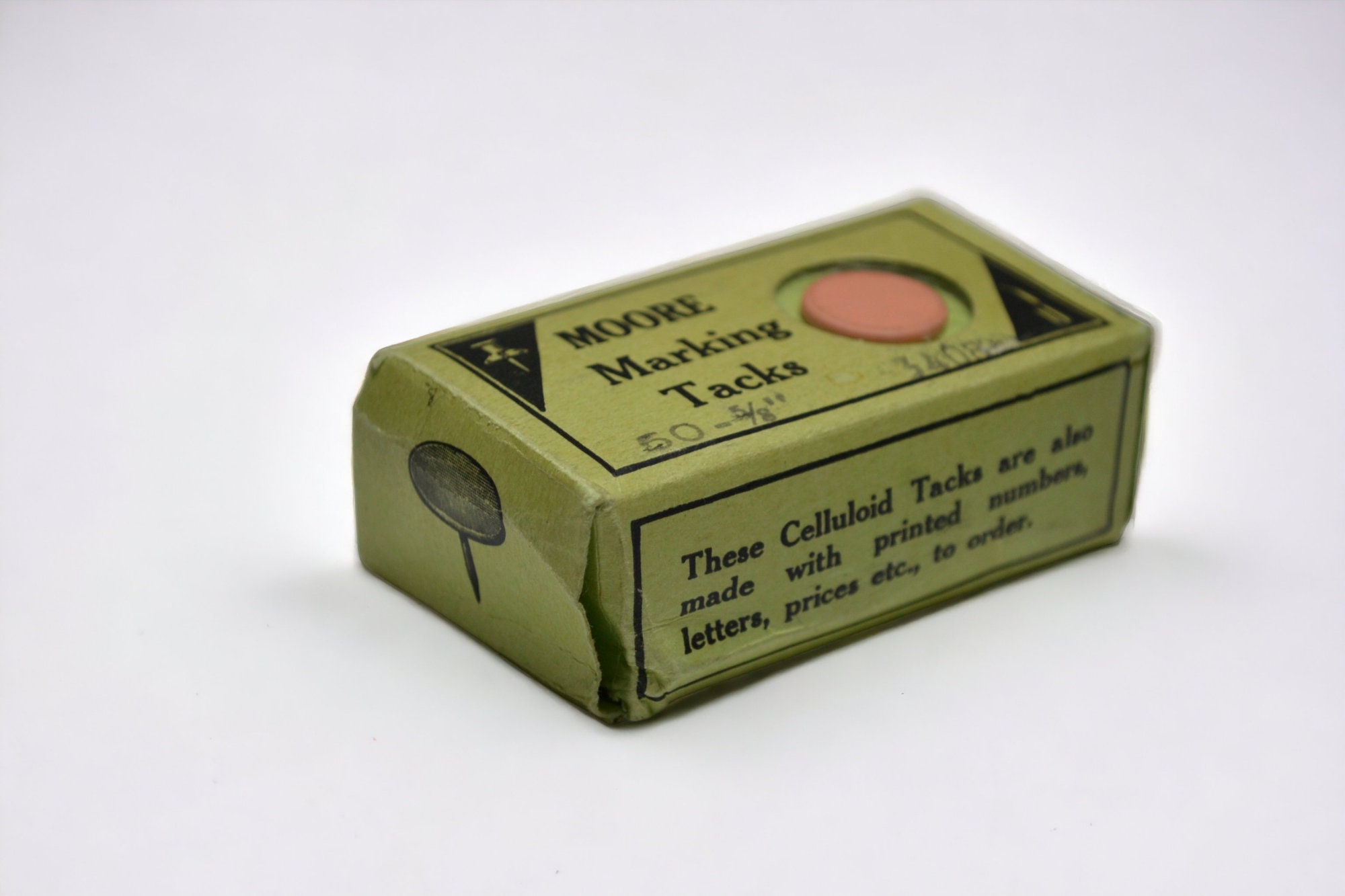 Vintage Celluloid Covered Thumbtacks Tops Write on Wipe off MOORE ...