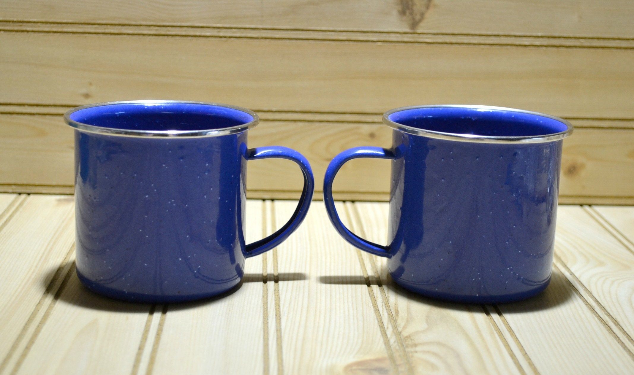 Vintage Blue Speckled Enamel Coffee Mugs Granite Enamelware Rustic ...