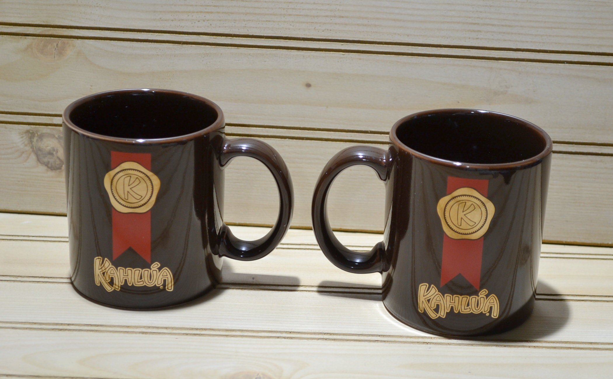 Kahlua Coffee Mug Brown Gold Lettering Seal Red Ribbon Japan - Etsy