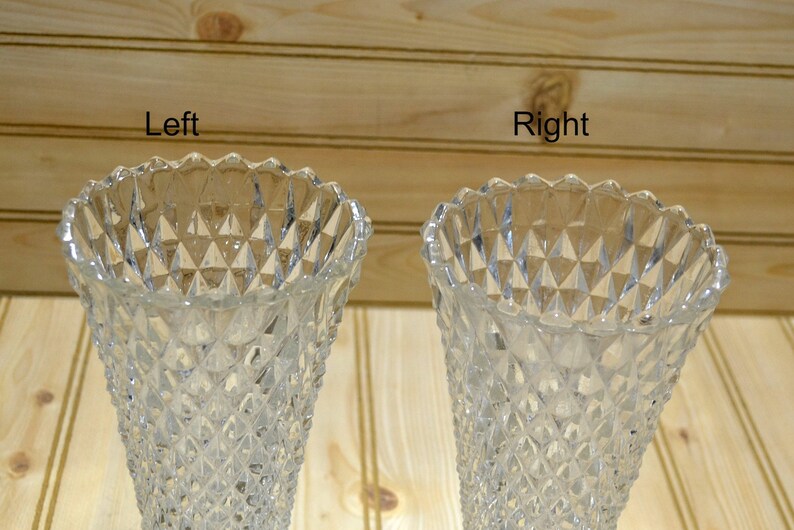 Vintage Diamond Cut Clear Glass Vase Pedestal Footed Base Fluted ...