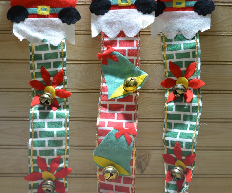 Vintage Felt Santa Door Ringer Hanger Jingle Bells Christmas Decoration ...