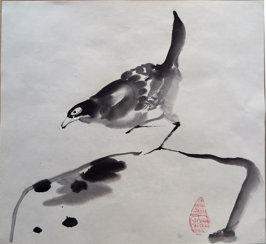 Original Ink Painting of a Myna Bird After Ba Da Shan Ren - Etsy