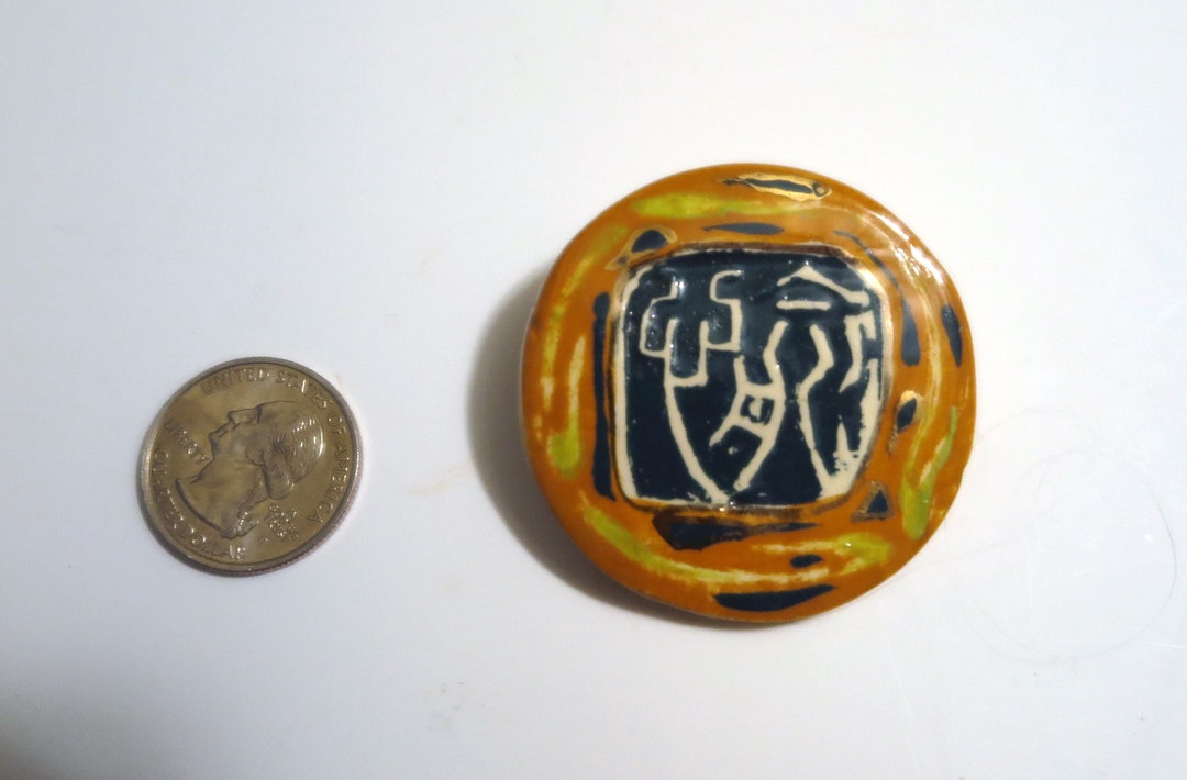 Handmade Large Ceramic Toggle Button With Clear Glaze Over Colors and ...