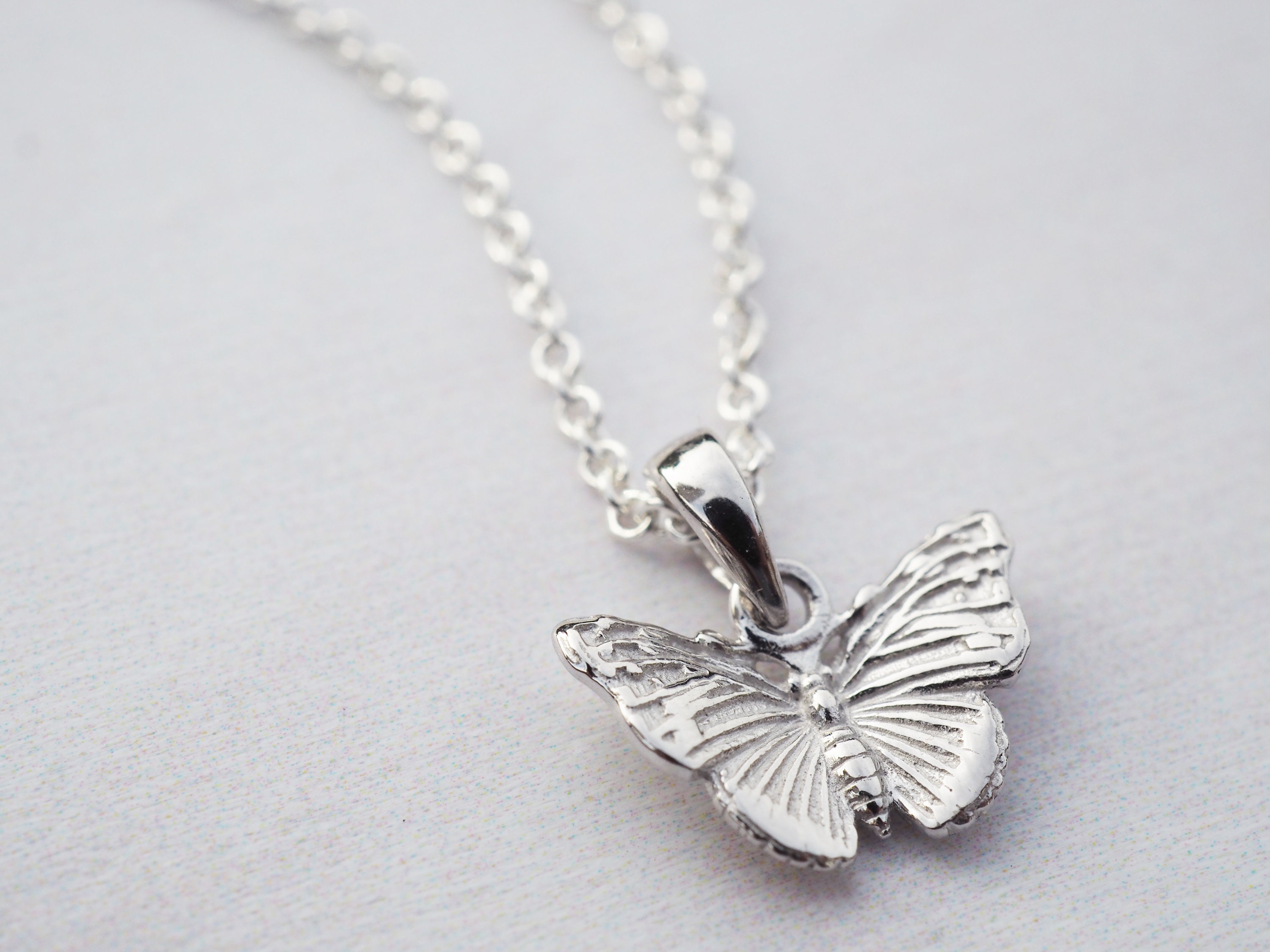 Tiny Silver Detailed Butterfly Necklace | Sterling Silver - Etsy