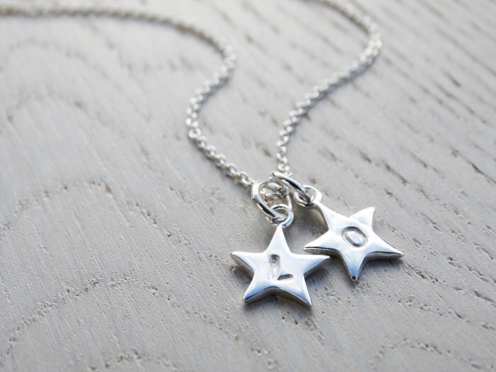 Tiny Silver Star Necklace 2 Stars With Initials | Etsy
