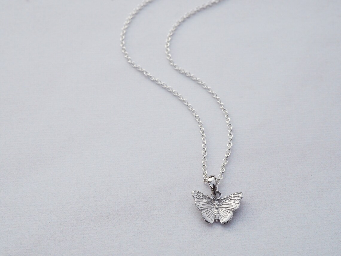 Tiny Silver Detailed Butterfly Necklace | Sterling Silver - Etsy
