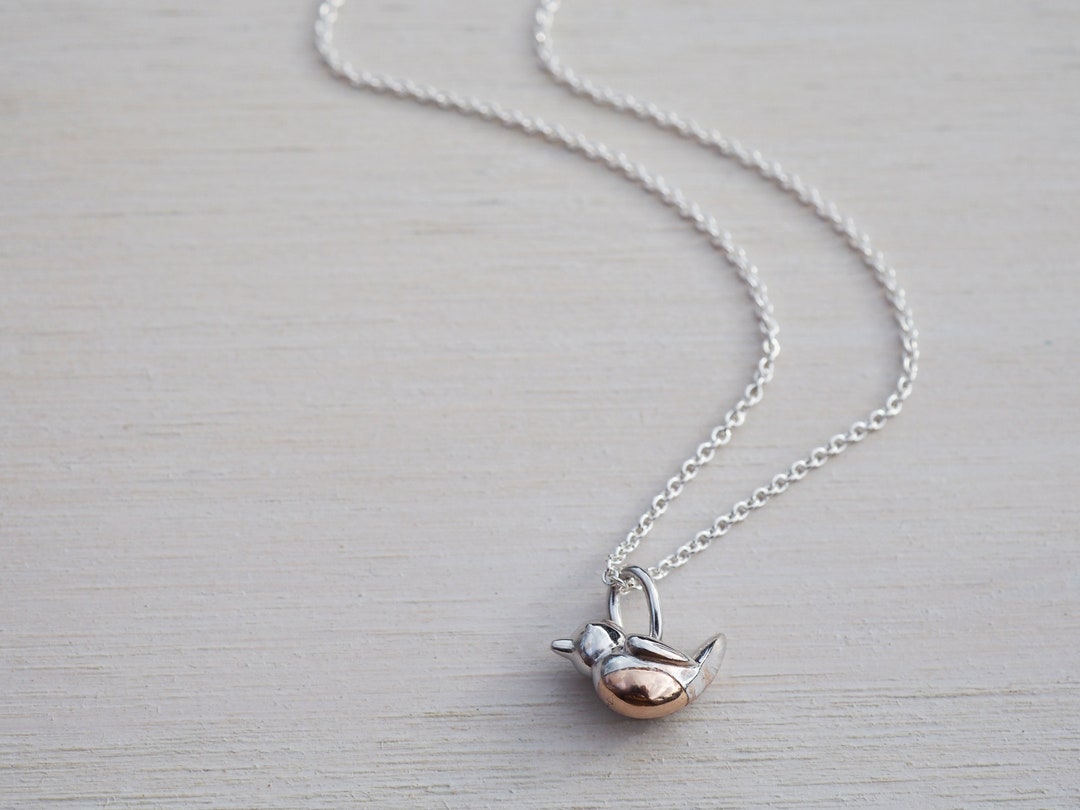 Tiny Silver Robin Necklace - Sterling Silver & Rose Gold - Etsy