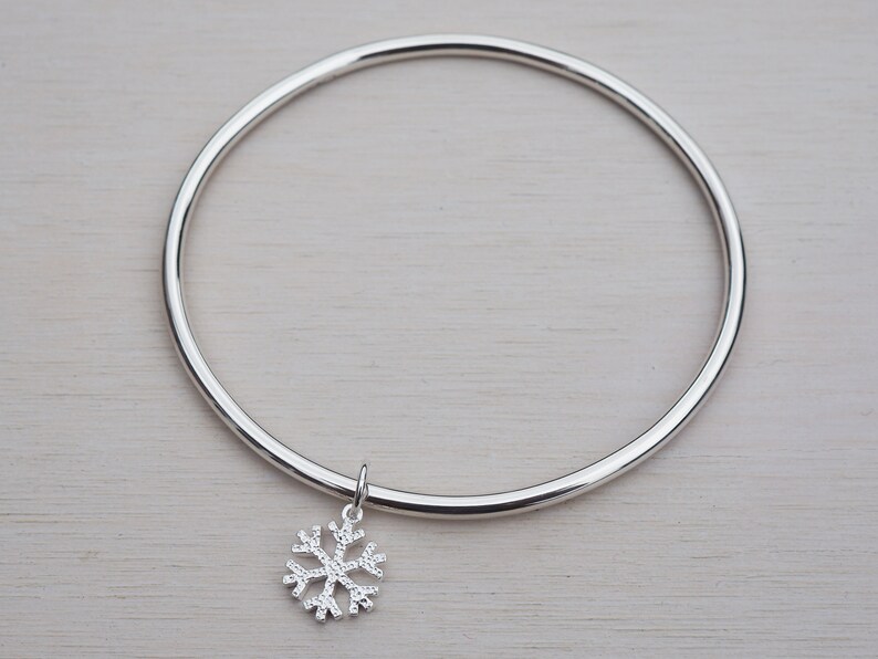 Silver Snowflake Bangle Sterling Silver - Etsy UK