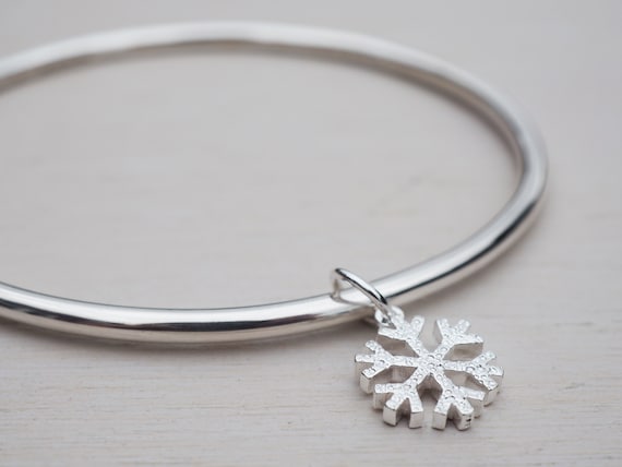 Silver Snowflake Bangle Sterling Silver - Etsy UK