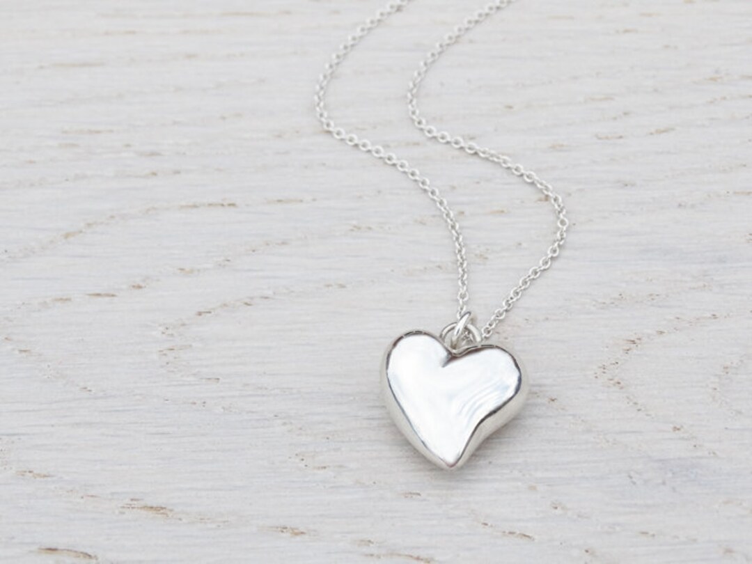 Solid Silver Heart Necklace | 3D Heart | Sterling Silver - Etsy UK