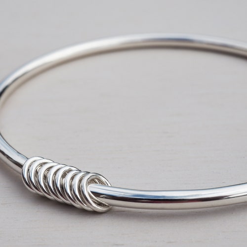 Silver Bangle Solid Silver Hammered Bangle Sterling Silver - Etsy