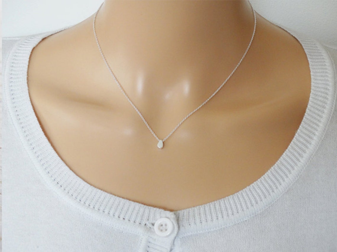 Tiny Silver Rain Drop Necklace Sterling Silver - Etsy UK