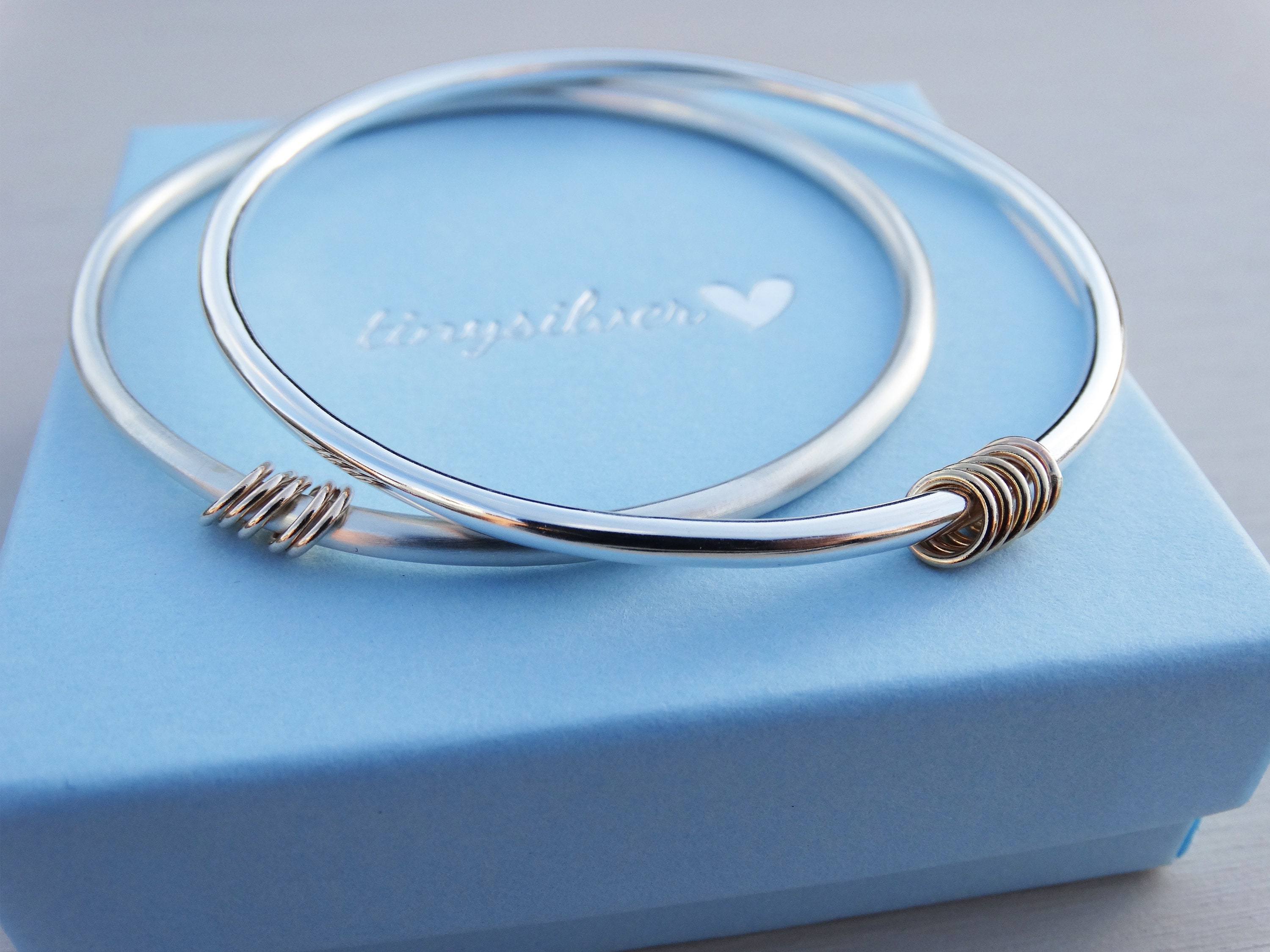 Solid Silver Bangle & Gold Rings | Sterling Silver | 9ct Gold - Etsy