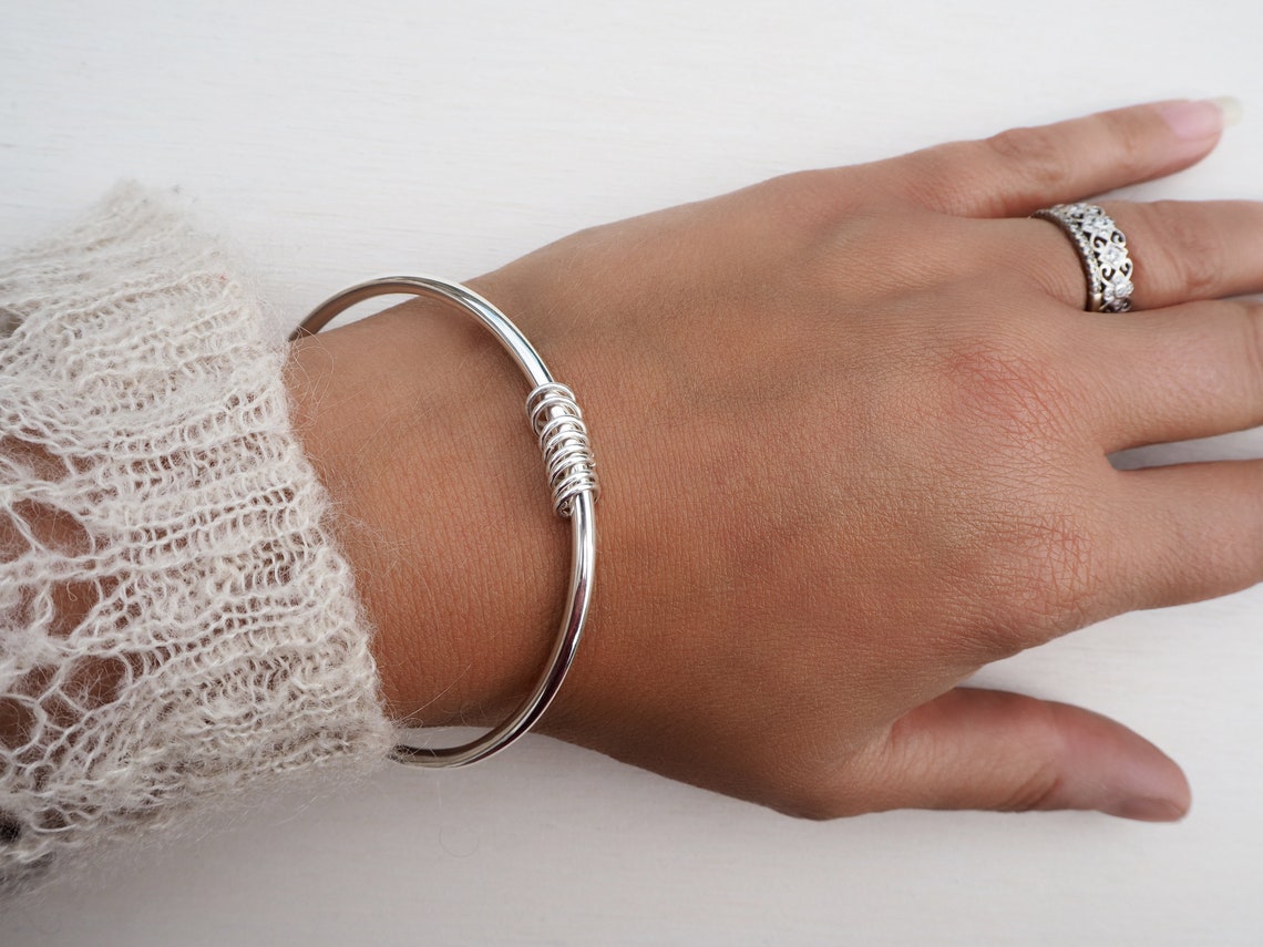 Solid Silver Bangle & Rings Sterling Silver | Etsy