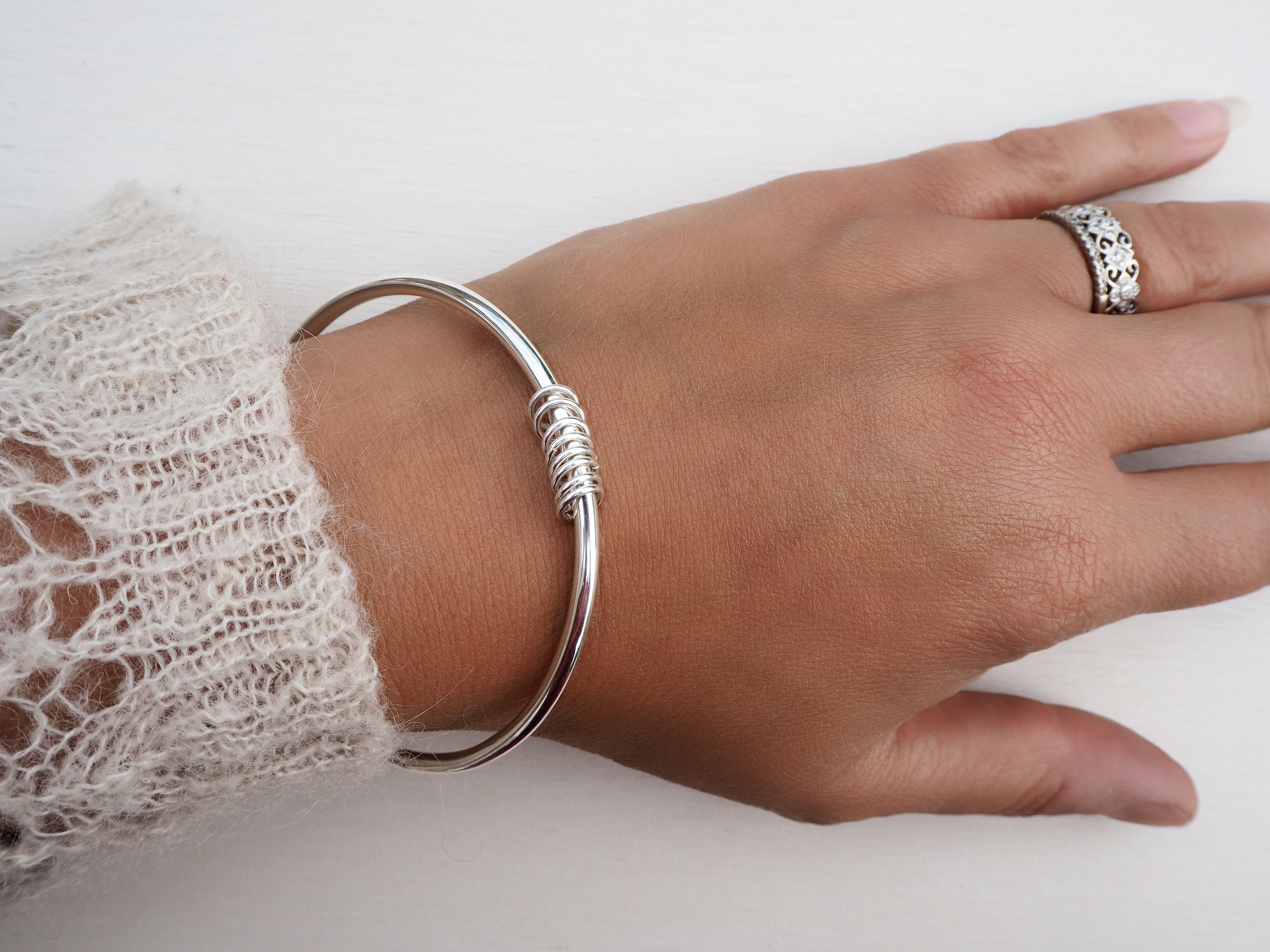 Solid Silver Bangle & Rings Sterling Silver | Etsy