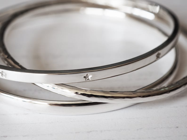Hammered Solid Silver Bangle Sterling Silver - Etsy