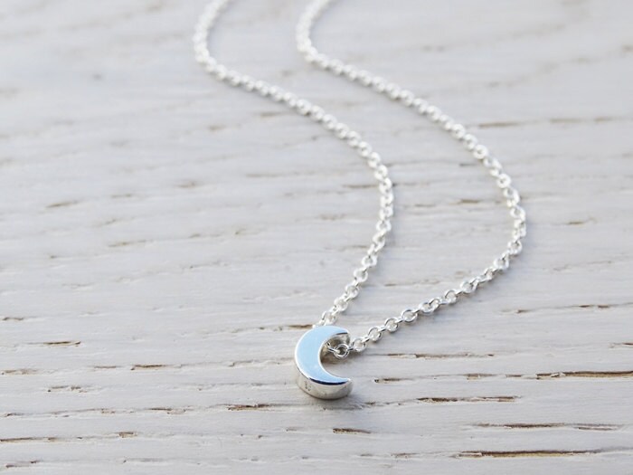 Tiny Silver Moon Necklace - Sterling Silver - Etsy UK