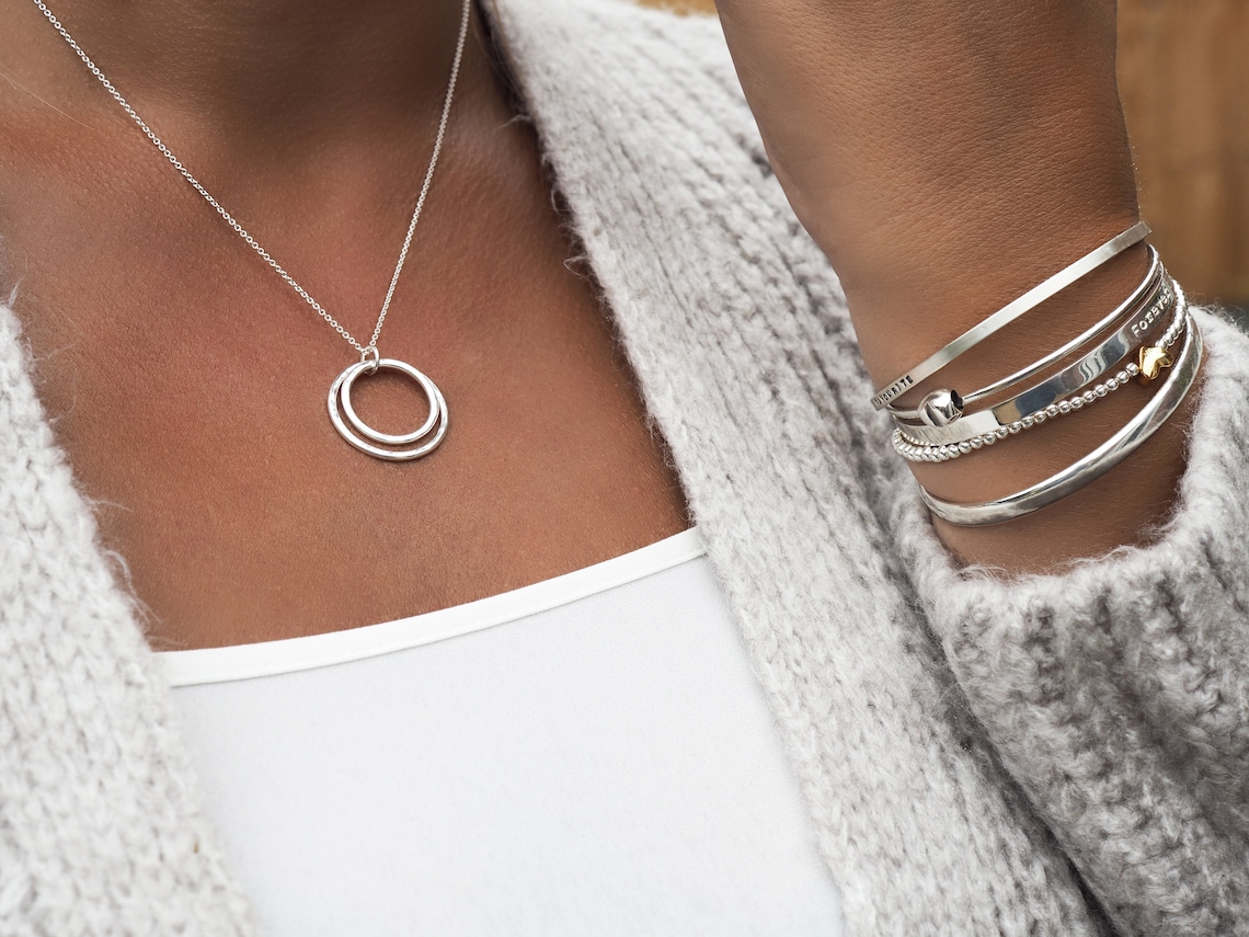 Silver Circles Necklace Sterling Silver Hammered Finish | Etsy