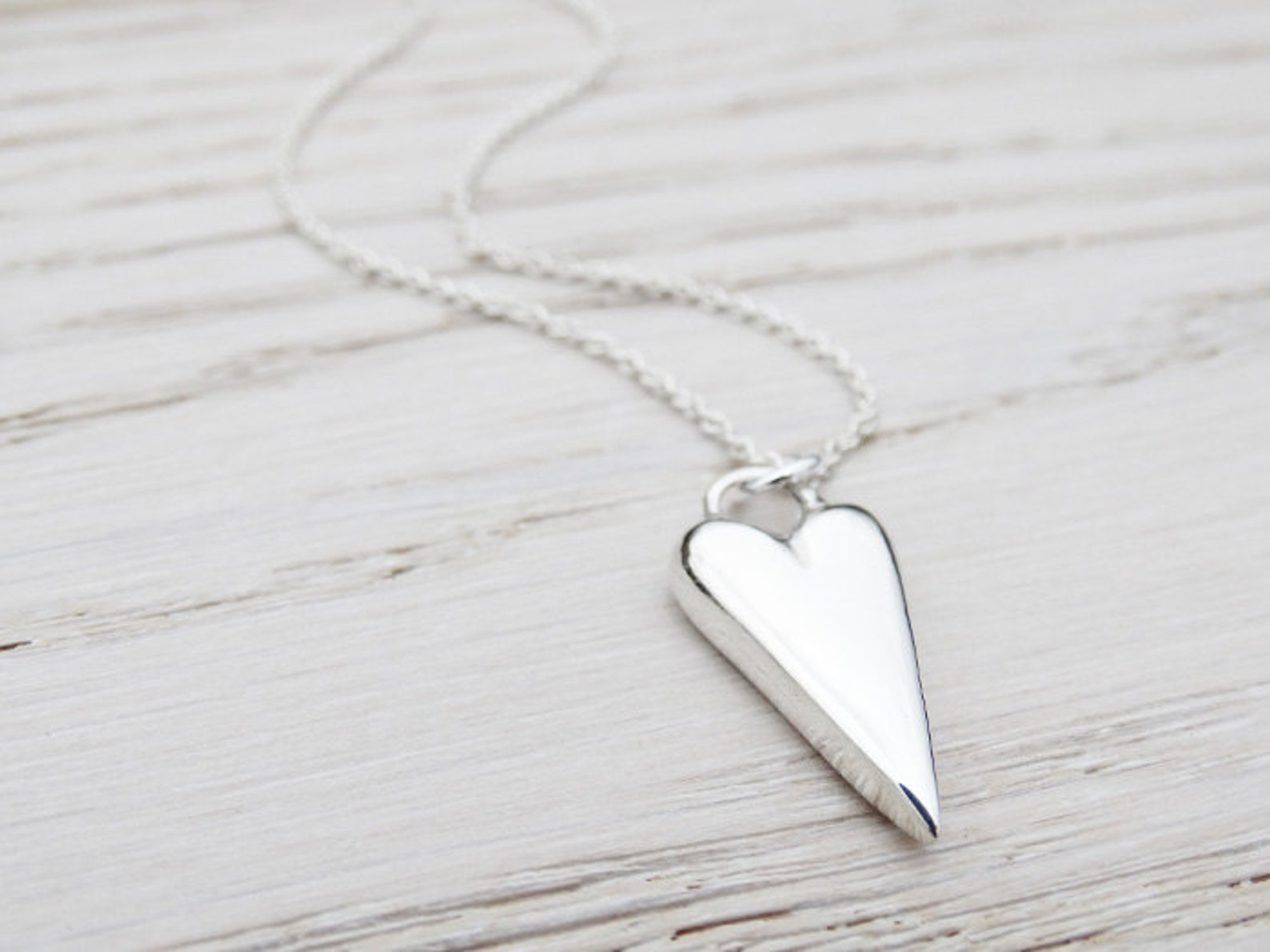 Solid Silver Heart Necklace, Sterling Silver - Etsy UK
