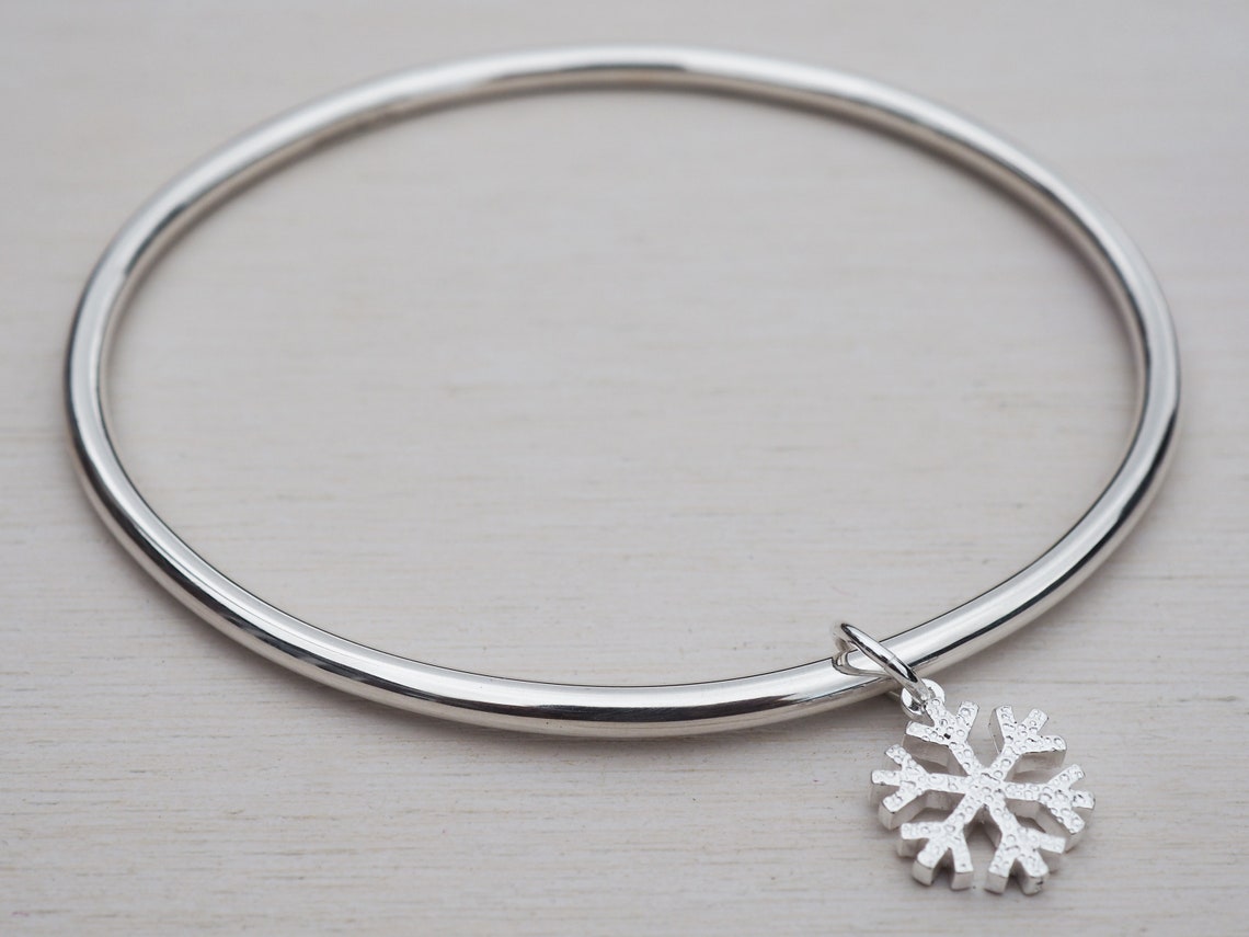 Silver Snowflake Bangle Sterling Silver - Etsy UK