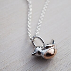 Tiny Silver Robin Necklace - Sterling Silver & Rose Gold - Etsy
