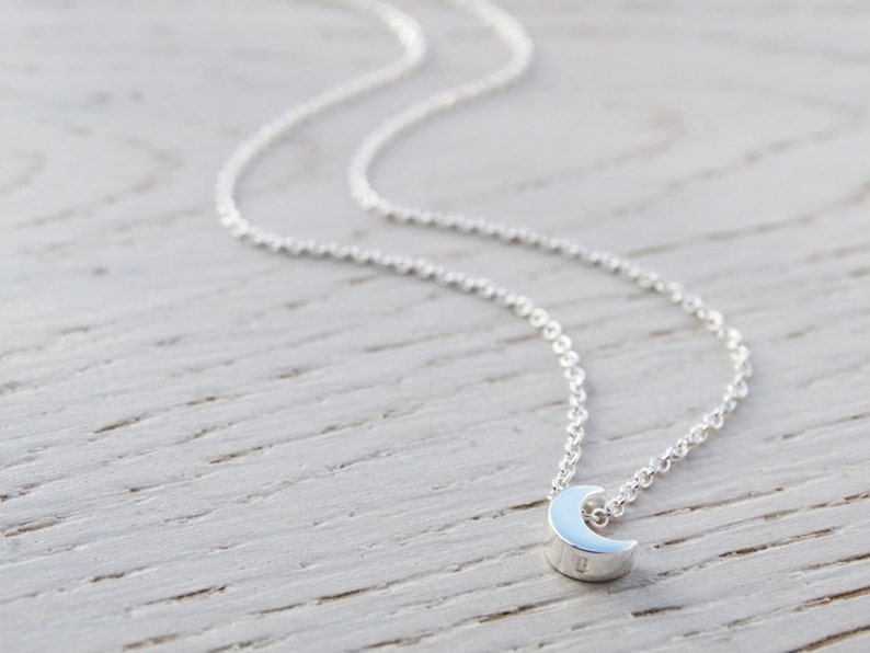 Tiny Silver Moon Necklace - Sterling Silver - Etsy
