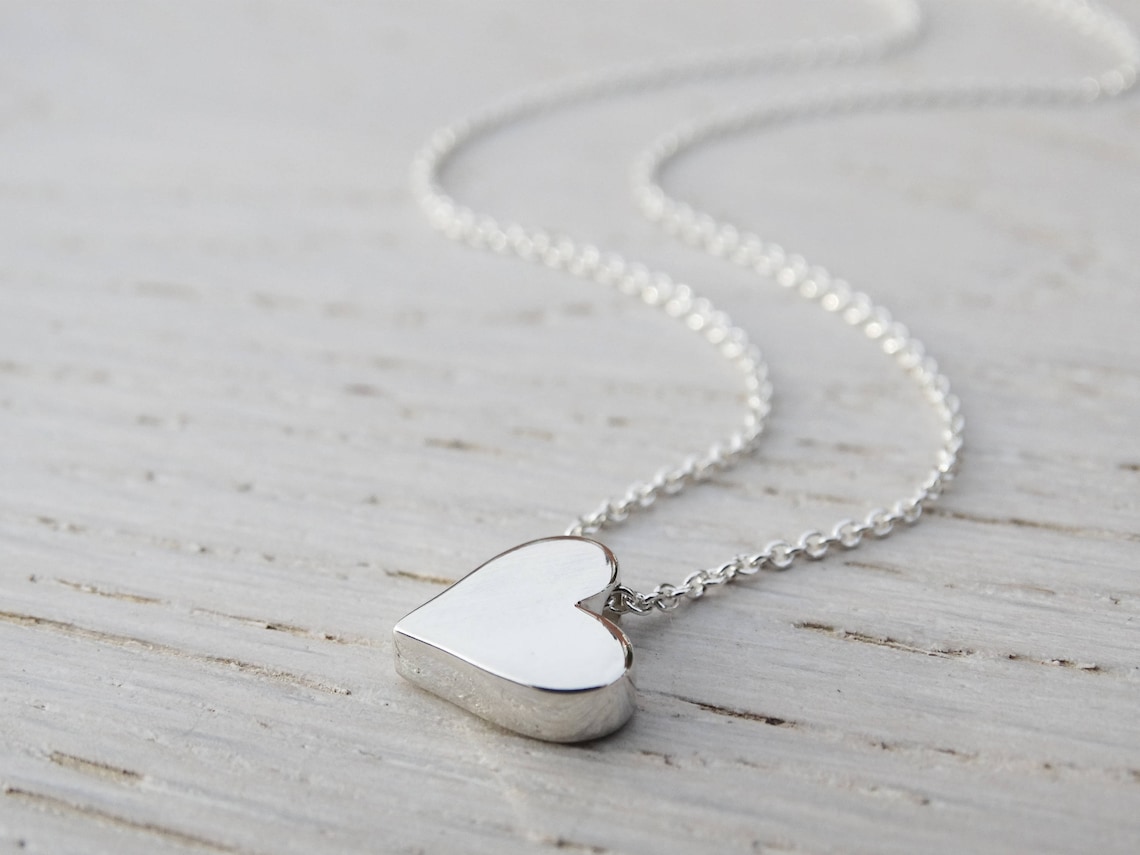 Silver Heart Necklace, Solid Sterling Silver - Etsy UK