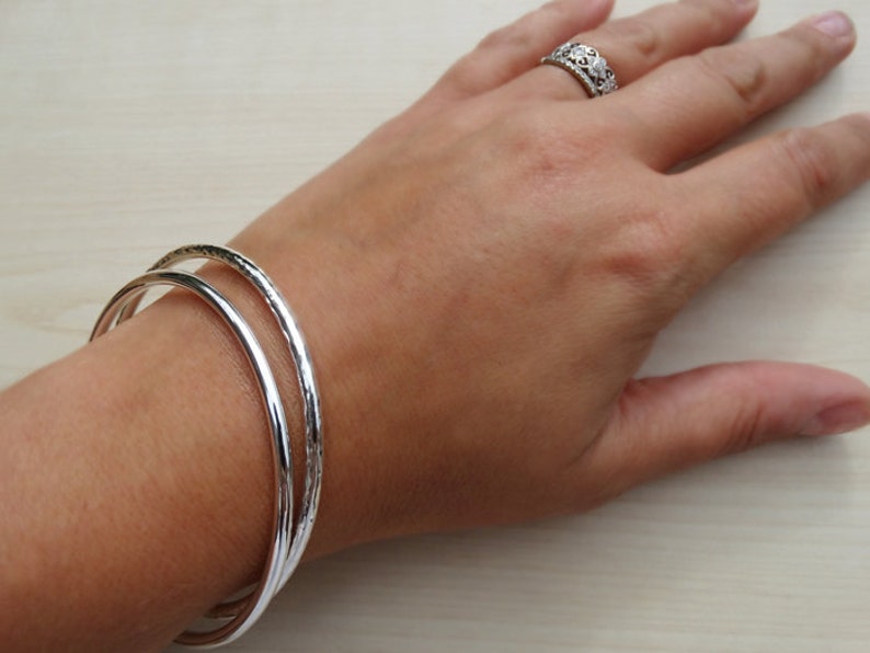 Hammered Solid Silver Bangle Sterling Silver - Etsy
