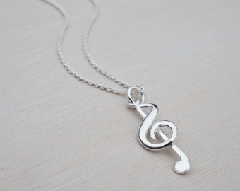 925K Sterling Silver Treble Clef Necklace Dainty Music - Etsy