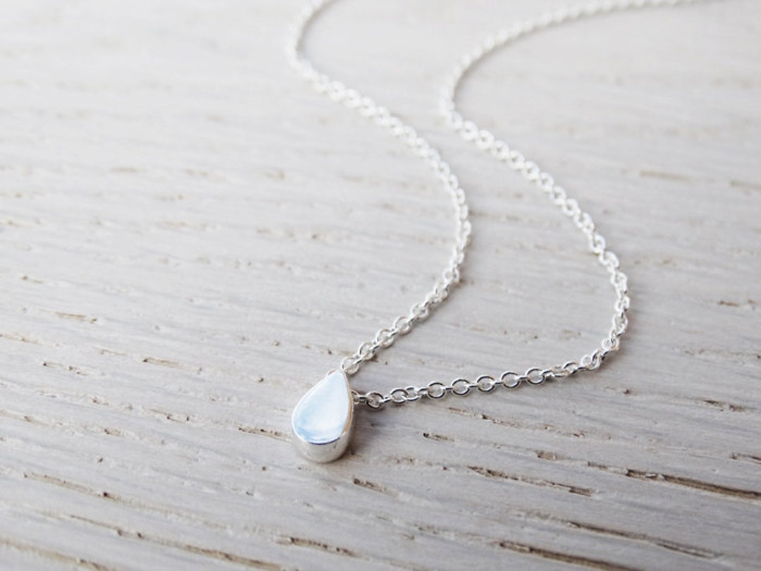 Tiny Silver Rain Drop Necklace - Sterling Silver - Etsy UK