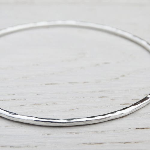 Hammered Solid Silver Bangle Sterling Silver - Etsy UK
