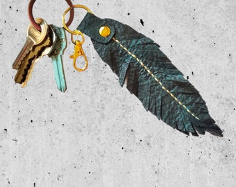 Hand Tooled Leather Feather Keychain - Etsy