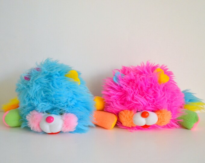 Vintage Popple Pufflings Stuffed Plush. Pink & Blue 1986 Small Mini 4 ...