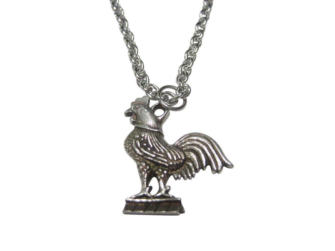 Silver Toned Standing Rooster Chicken Pendant Necklace - Etsy