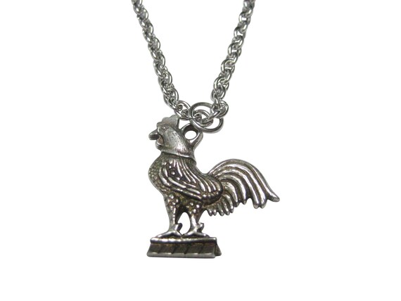 Silver Toned Standing Rooster Chicken Pendant Necklace | Etsy