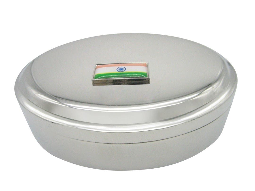 Thin Bordered India Flag Pendant Oval Trinket Jewelry Box - Etsy