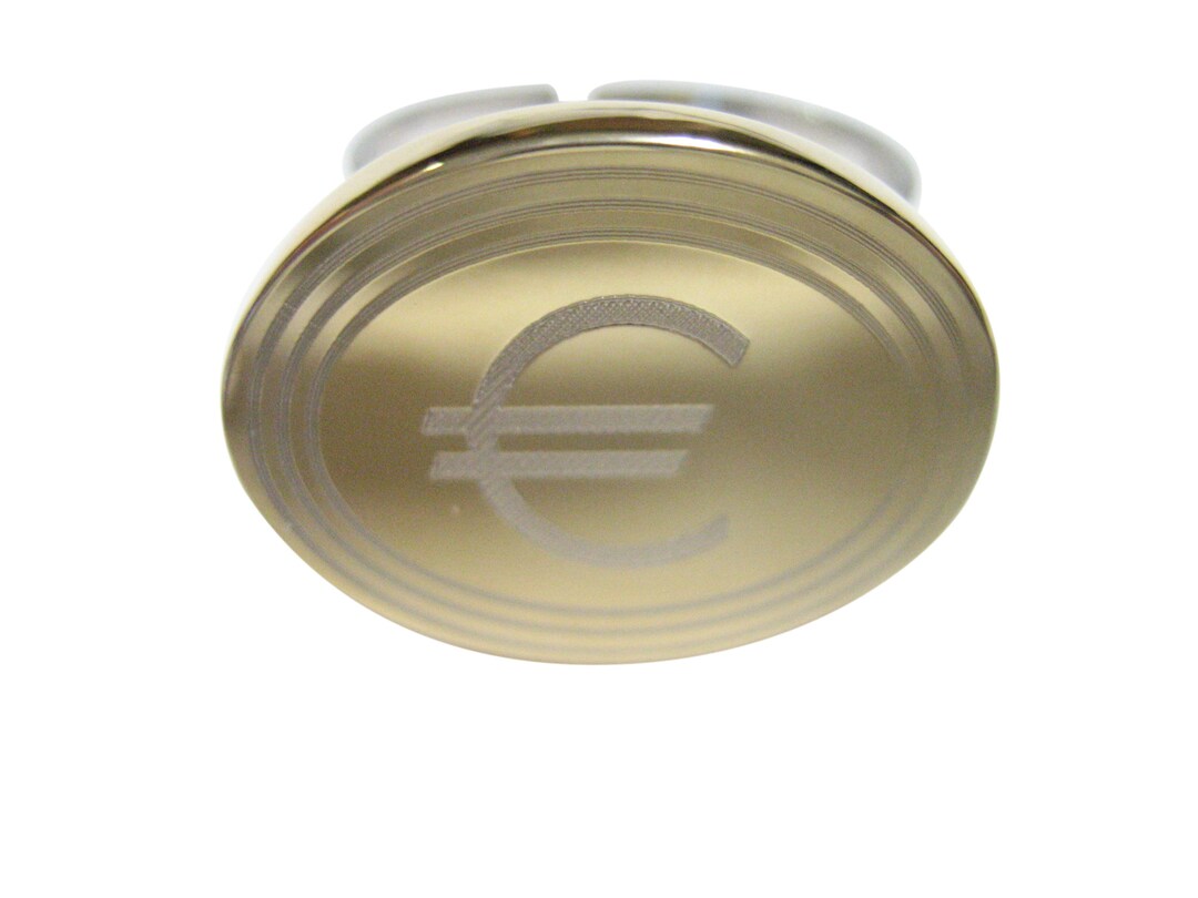 Gold Toned Etched Oval Euro Currency Sign Pendant Adjustable Size ...