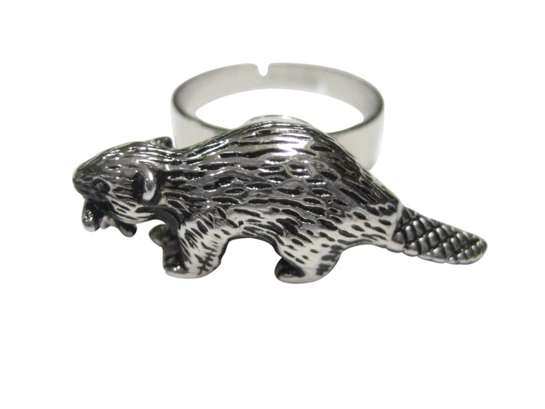 Silver Toned Beaver Adjustable Size Fashion Ring - Etsy