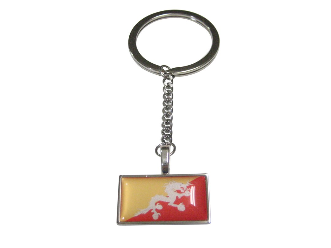 Thin Bordered Kingdom of Bhutan Flag Pendant Keychain - Etsy
