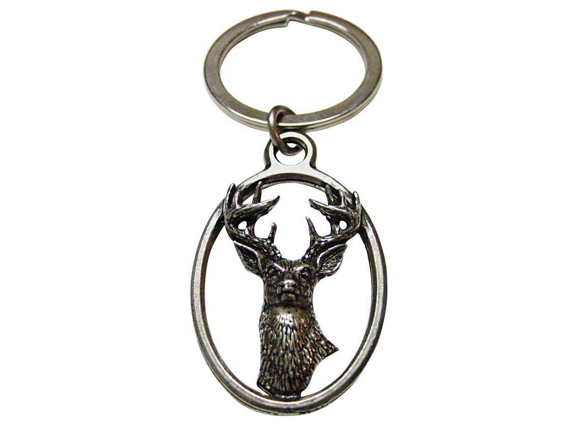 White Tailed Stag Deer Head Oval Key Chain | Etsy