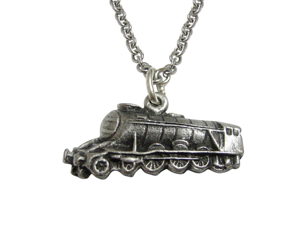 Silver Toned Textured Locomotive Train Pendant Necklace - Etsy