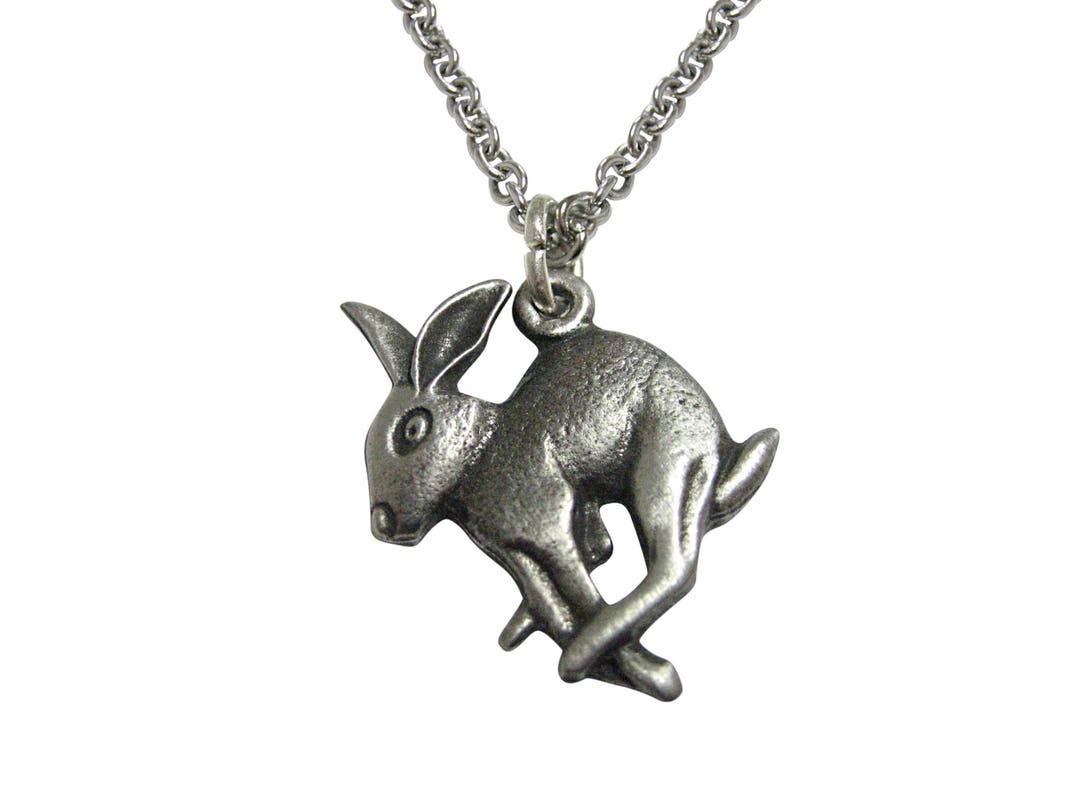 Silver Toned Textured Leaping Rabbit Pendant Necklace - Etsy