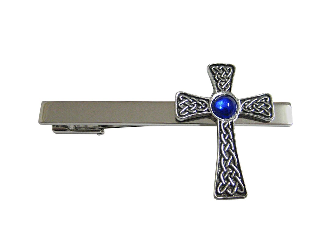 Large Celtic Cross With Blue Center Square Tie Clip - Etsy