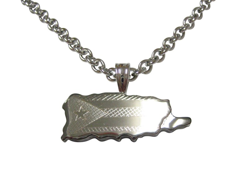 Puerto Rico Map Shape and Flag Design Pendant Necklace - Etsy