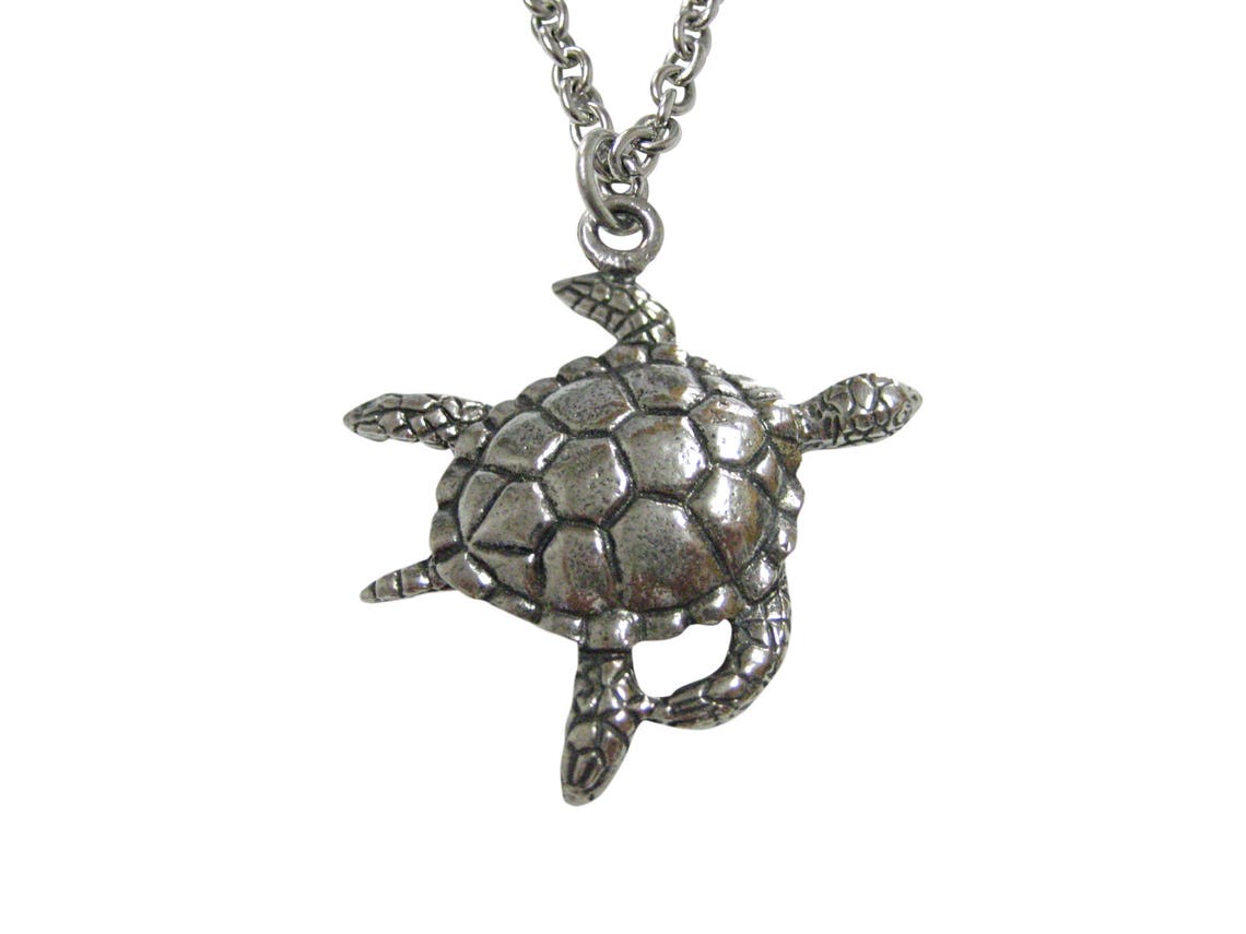 Silver Toned Textured Turtle Tortoise Pendant Necklace - Etsy
